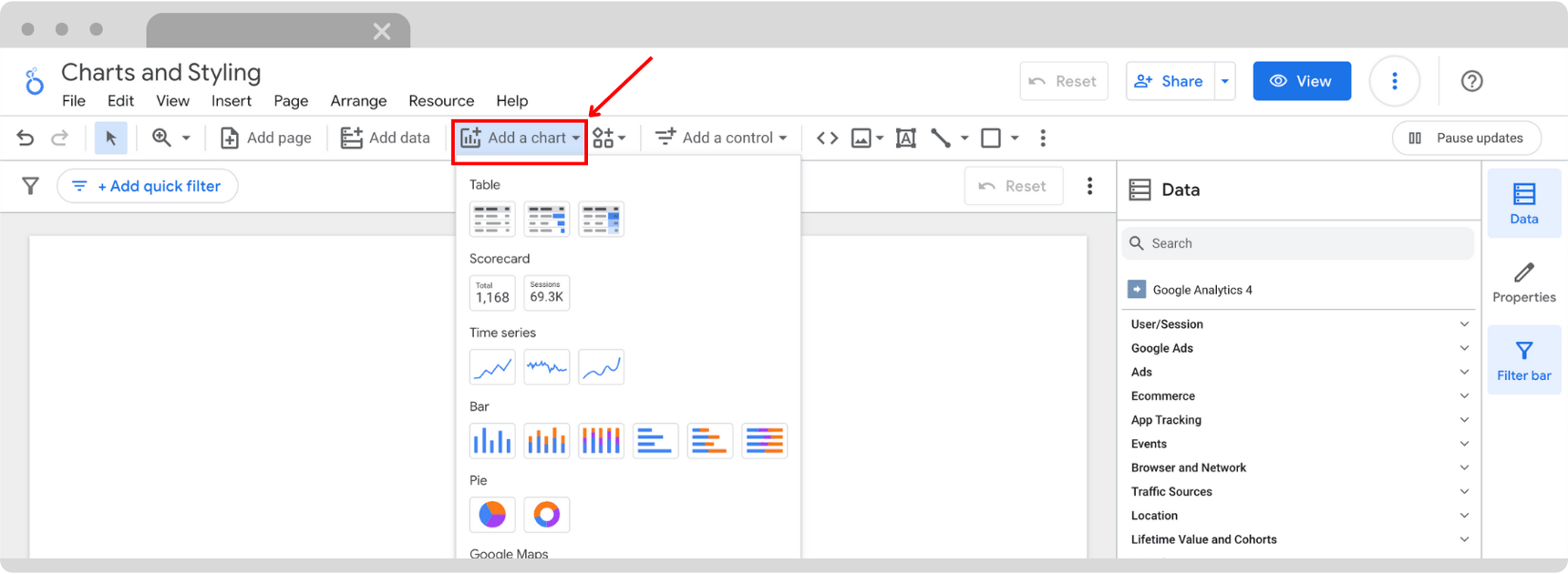 Understanding the charts and styling in Looker Studio