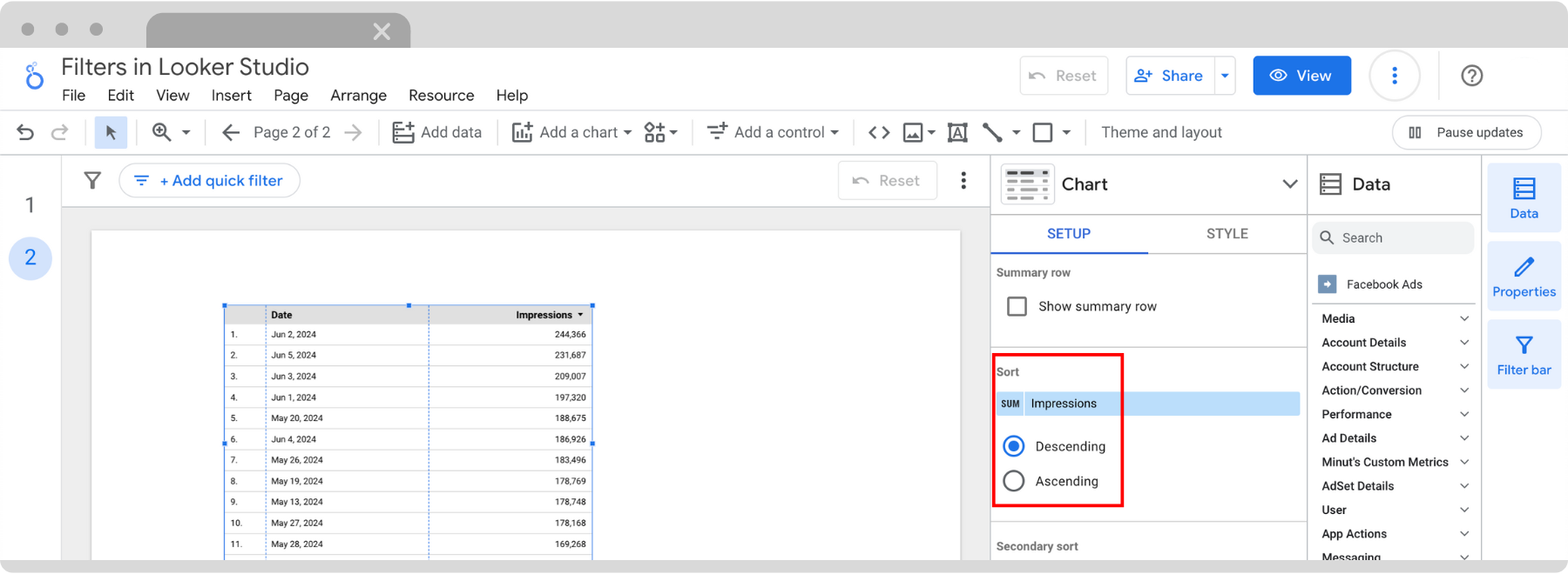 How to filter, sort, and run calculations in Looker Studio