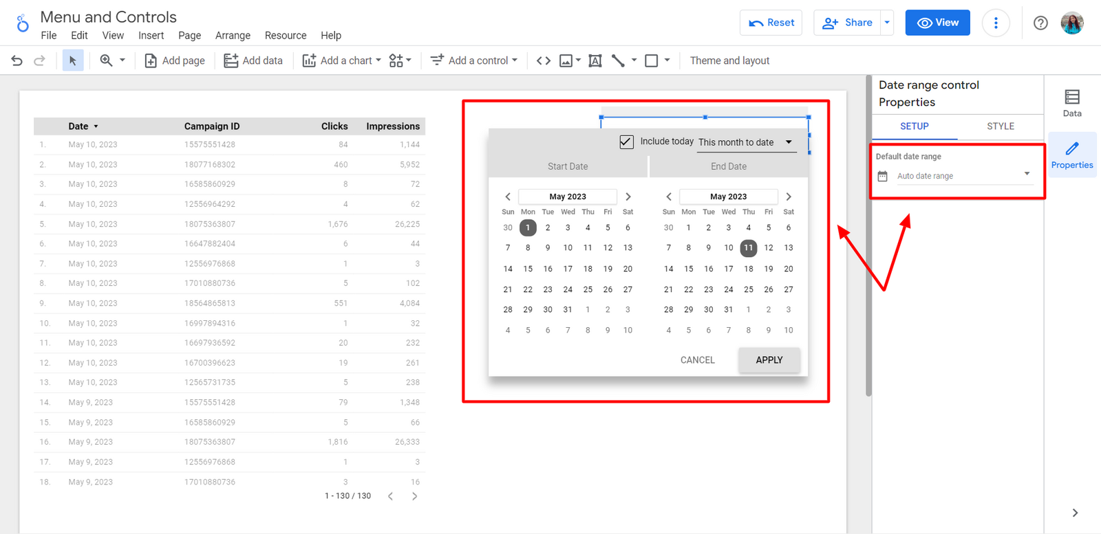 How to use the menu and controls in Looker Studio