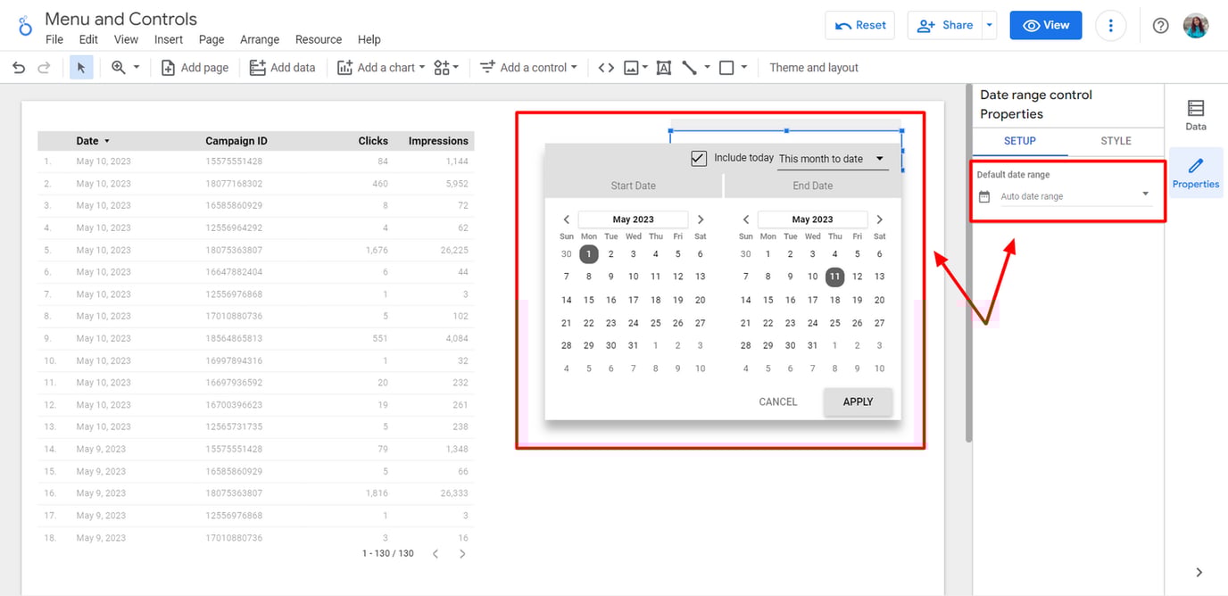 How to use the menu and controls in Looker Studio