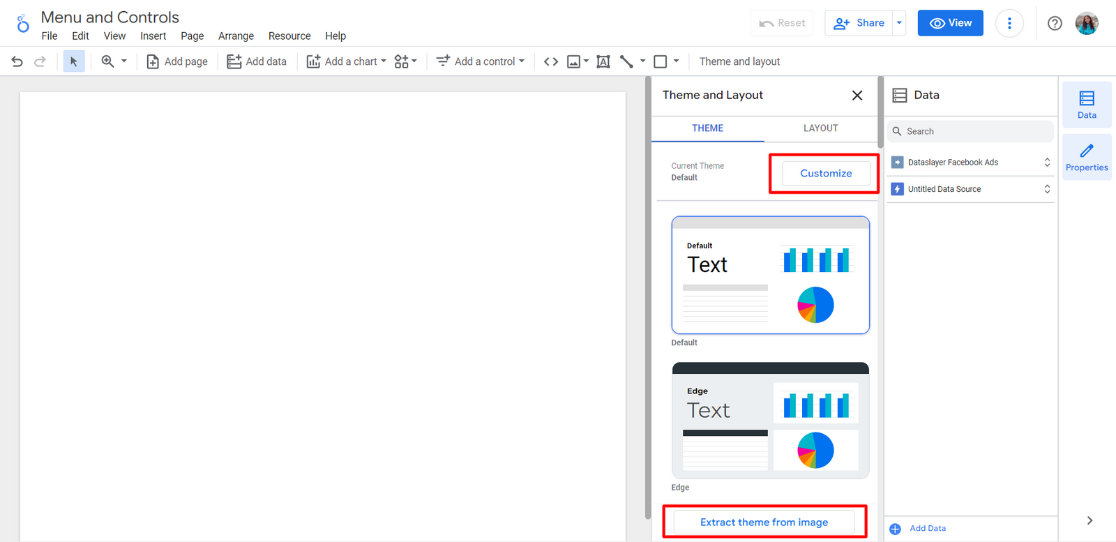 How to use the menu and controls in Looker Studio