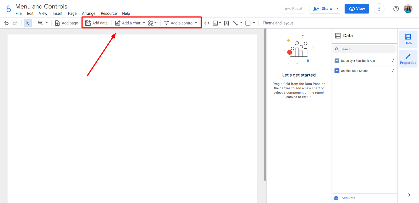 How to use the menu and controls in Looker Studio